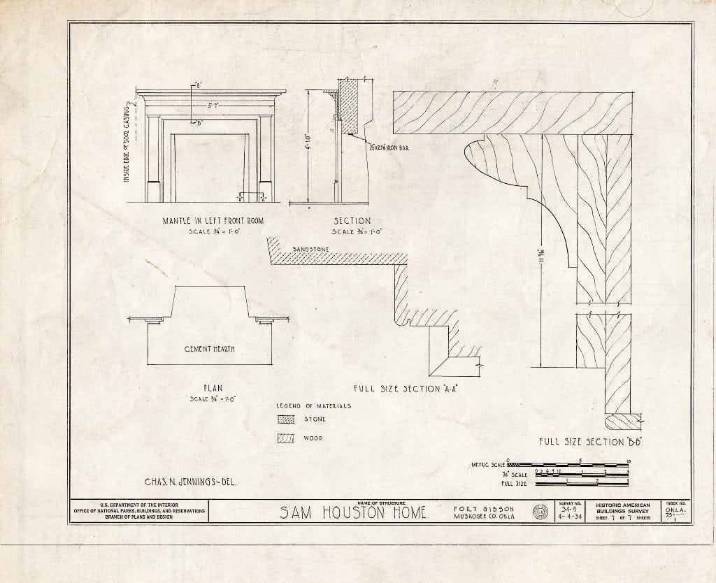 Blueprint HABS OKLA,73-,1- (Sheet 7 of 7) - Sam Houston Cabin, Fort Gi ...