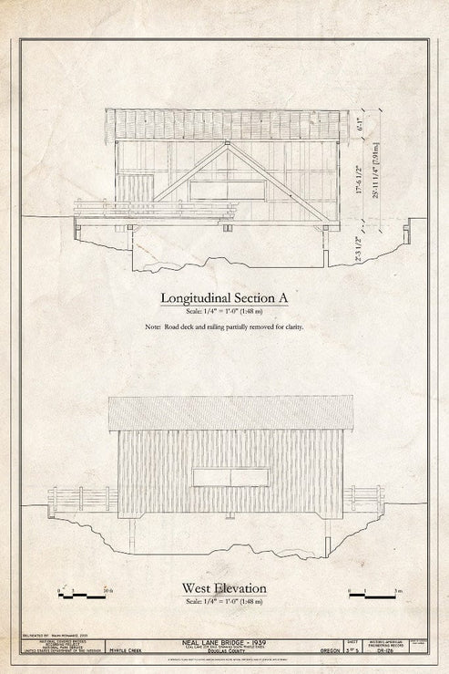 Blueprint Longitudinal Section A; West Elevation - Neal Lane Bridge, S ...
