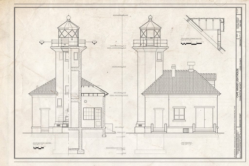 Blueprint South Elevation & Section and East Elevation - Cape Arago Li ...