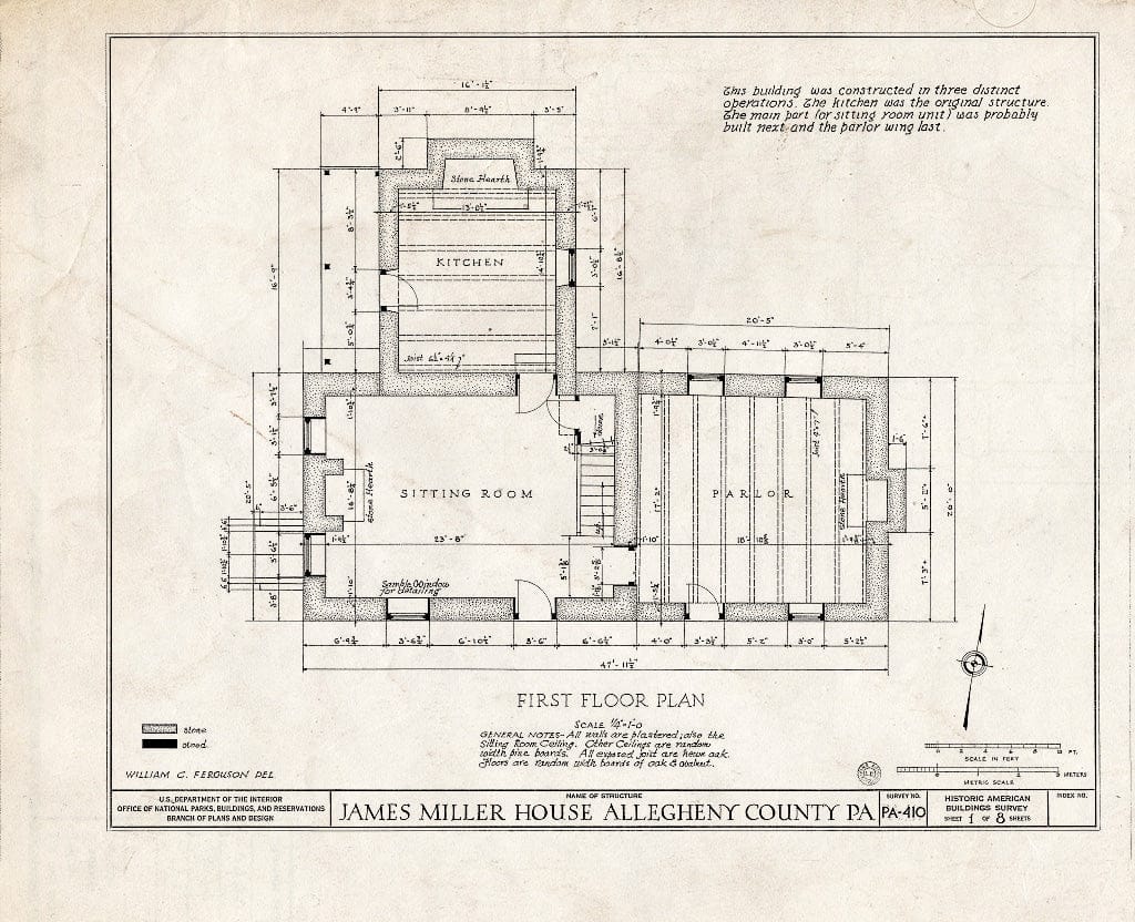 Blueprint HABS PA,2-PITBU.V,1- (Sheet 1 of 8) - James Miller House, Pi ...