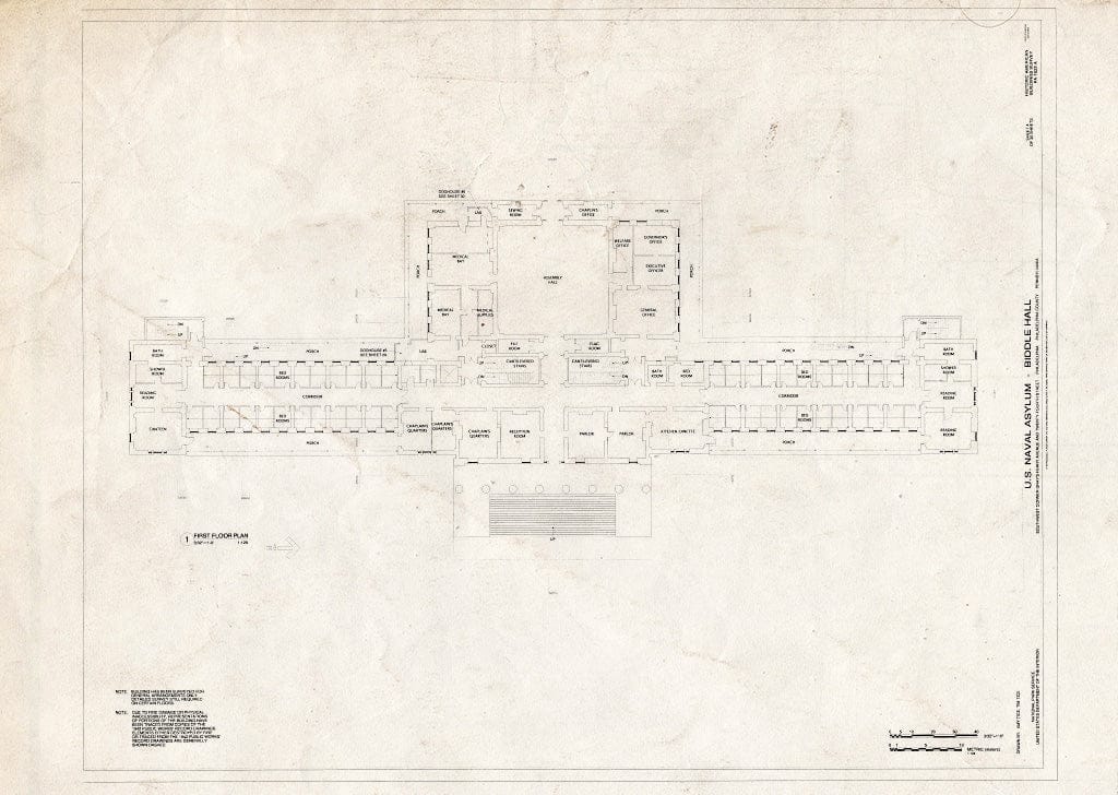 Blueprint First Floor Plan - U. S. Naval Asylum, Biddle Hall, Gray's F ...
