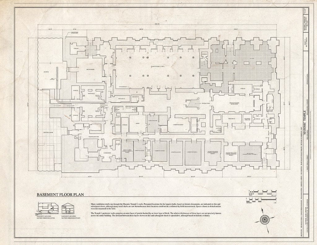 Blueprint Basement Floor Plan - Masonic Temple, 1 North Broad Street ...