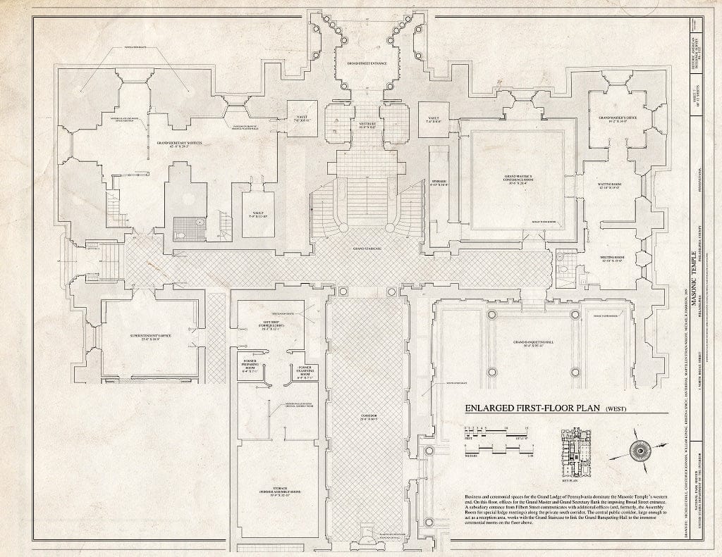 Blueprint Enlarged First-Floor Plan (west) - Masonic Temple, 1 North B ...