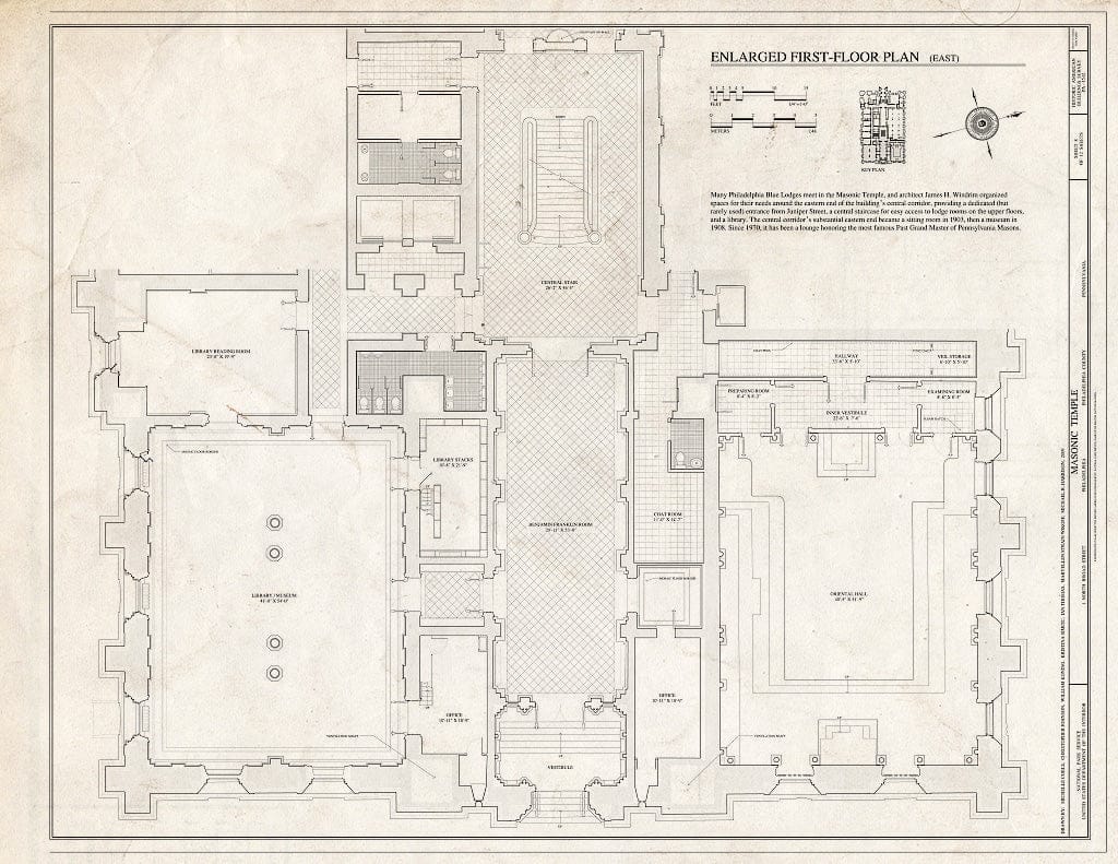 Blueprint Enlarged First-Floor Plan (East) - Masonic Temple, 1 North B ...