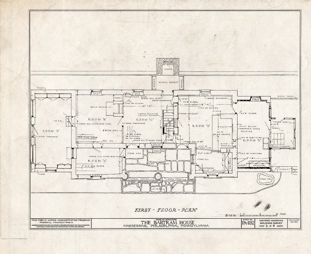 Blueprint HABS PA,51-Phila,38- (Sheet 2 of 8) - John Bartram House, Fi ...