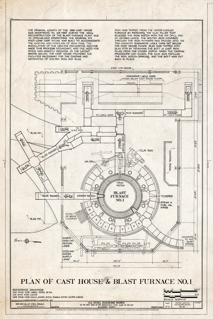 Blueprint Plan of Cast House and Blast Furnace No. 1 - U.S. Steel Duqu ...