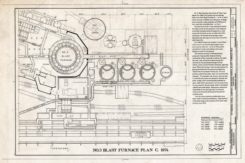 Blueprint No. 3 Blast Furnace Plan C, 1974 - Pittsburgh Steel Company ...