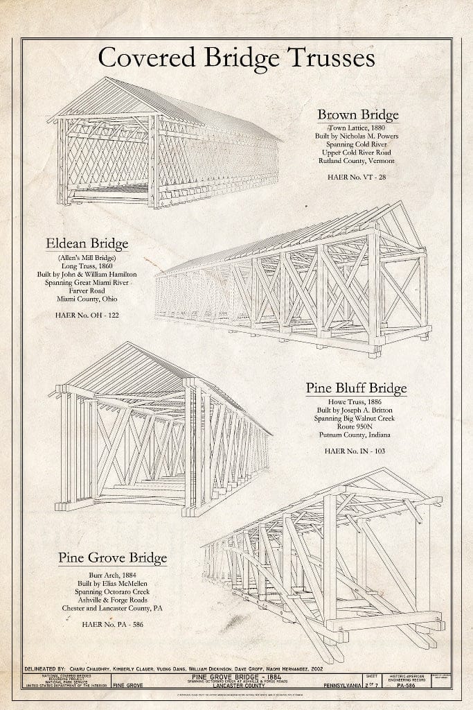 Blueprint Covered Bridge Trusses - Pine Grove Bridge, Spanning Octorar ...