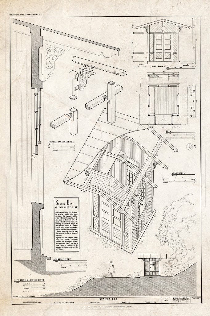 Blueprint Elevation, Plan, Section, Joinery axonometrics - Sentry Box ...