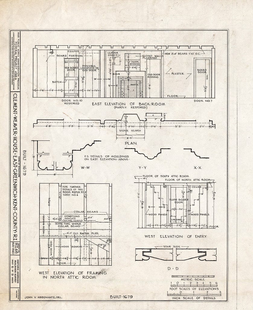 Blueprint HABS RI,2-GREWIE,1- (Sheet 6 of 9) - Clement Weaver House, 1 ...