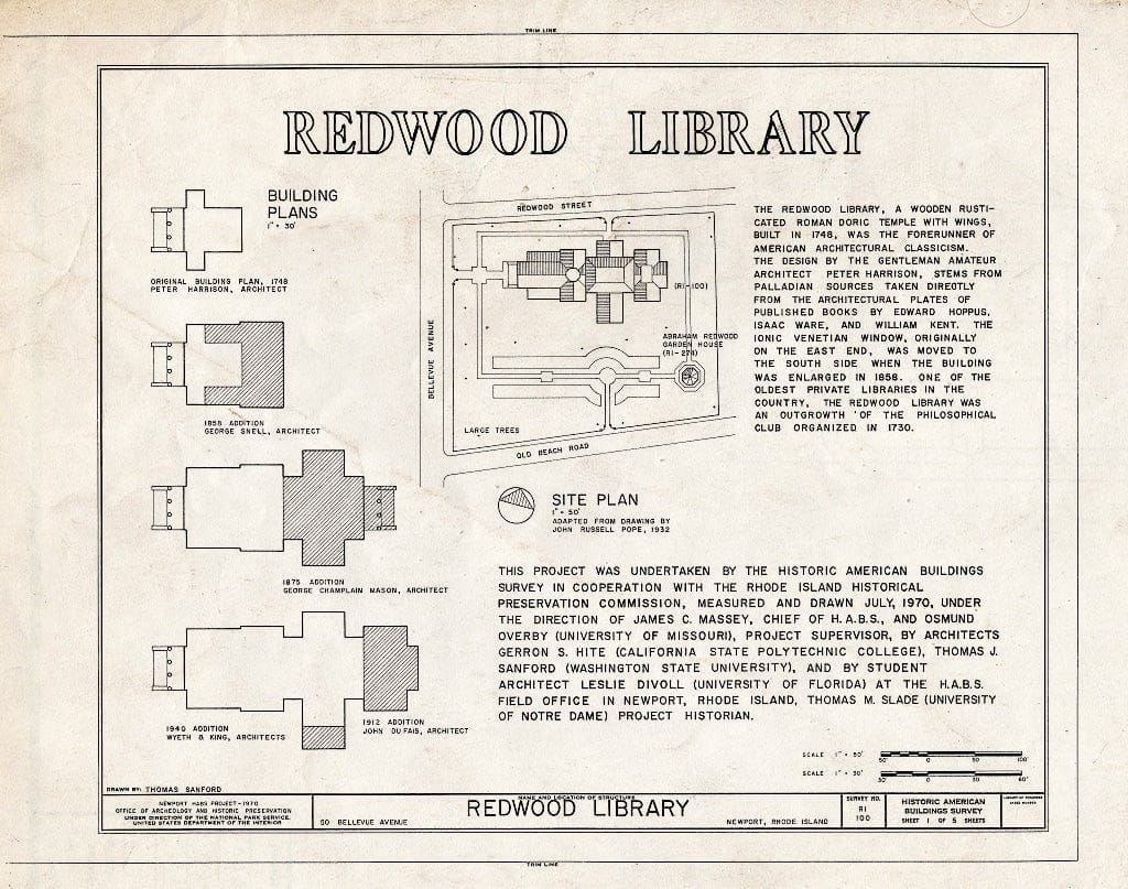 Blueprint HABS RI,3-NEWP,15- (Sheet 1 of 5) - Redwood Library, 50 Bell ...
