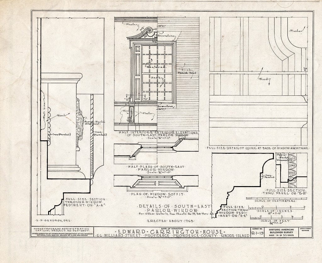 Blueprint HABS RI,4-PROV,25- (Sheet 14 of 55) - Edward Carrington Hous ...