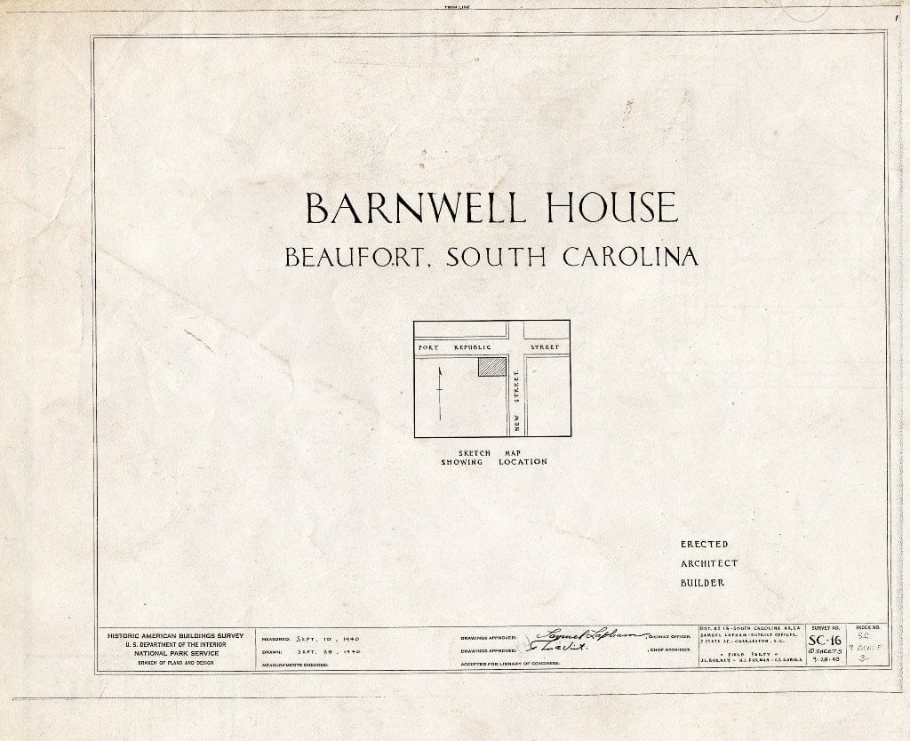 Blueprint HABS SC,7-BEAUF,4- (Sheet 0 of 10) - Thomas Hepworth House ...