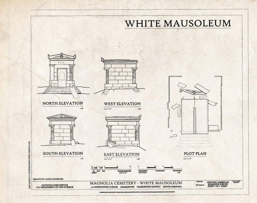 Blueprint Elevations & Plot Plan - Magnolia Cemetery, White Mausoleum ...