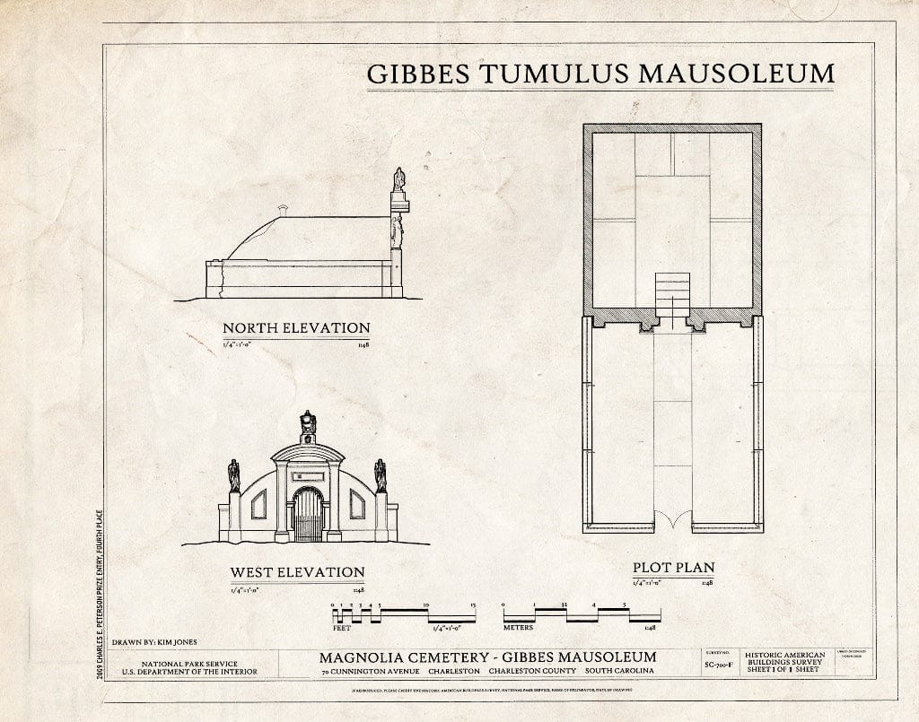 Blueprint Elevations & Plot Plan - Magnolia Cemetery, Gibbes Tumulus M ...
