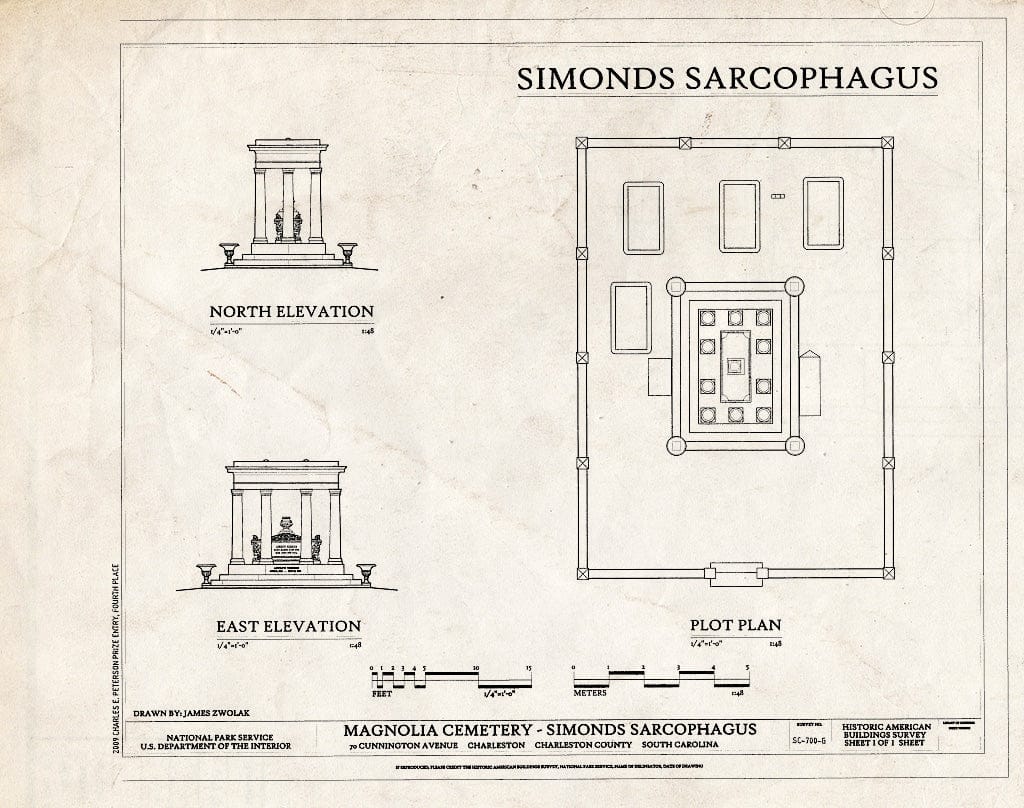 Blueprint Elevations & Plot Plan - Magnolia Cemetery, Simonds Sarcopha ...