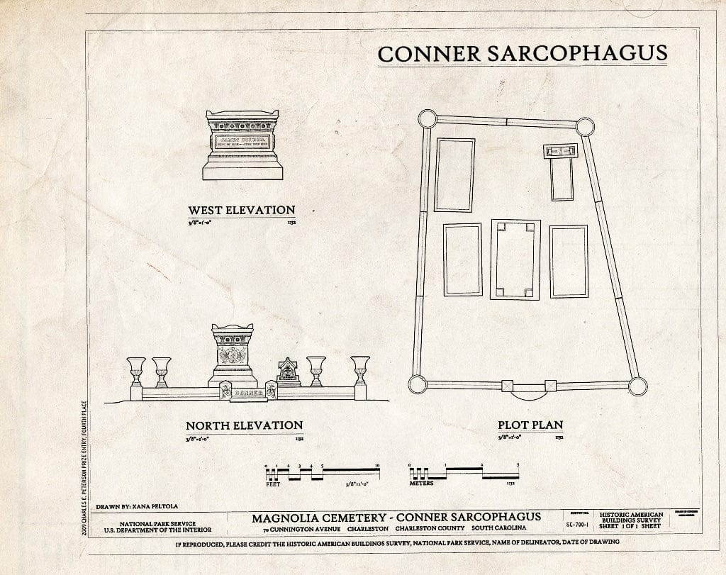 Blueprint Elevations & Plot Plan - Magnolia Cemetery, Conner Sarcophag ...