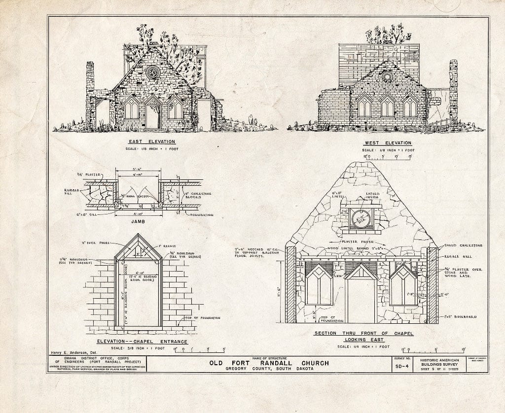 Blueprint HABS SD,27-,1- (Sheet 5 of 11) - Old Fort Randall Church, Ri ...