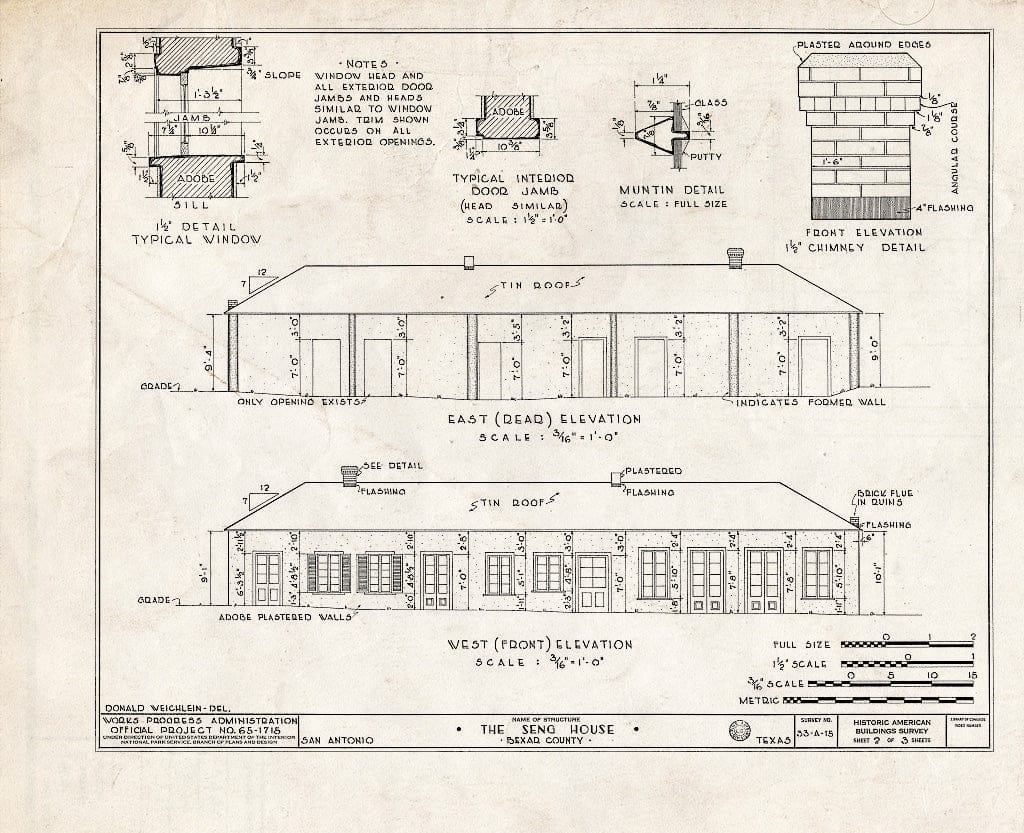 Blueprint HABS TEX,15-SANT,5- (Sheet 2 of 3) - Magnus Seng House, San – Historic Pictoric