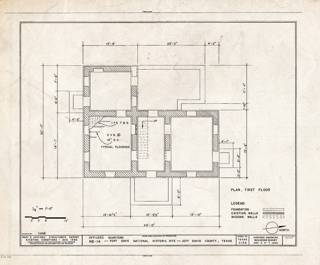 Blueprint First Floor Plan - Fort Davis, Quarters, HB-14, Texas Route ...
