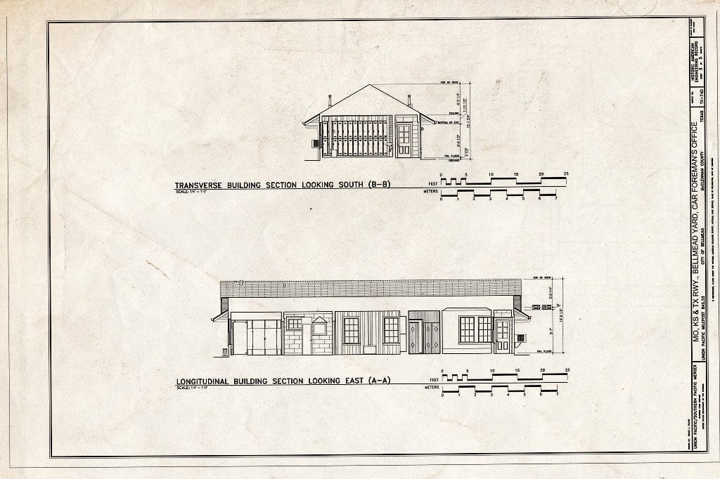 Blueprint Transverse Building Section Looking South - Missouri, Kansas ...