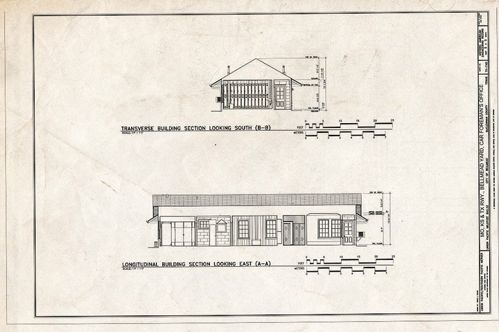 Blueprint Transverse Building Section Looking South - Missouri, Kansas ...