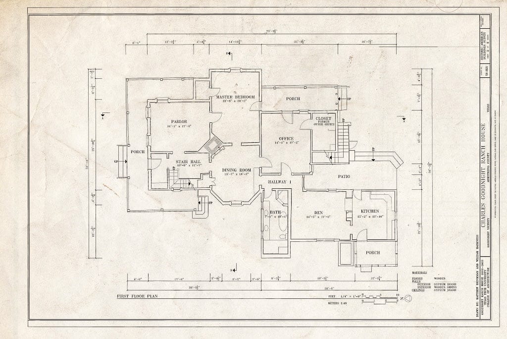 Blueprint First Floor Plan - Charles Goodnight Ranch House, Goodnight ...