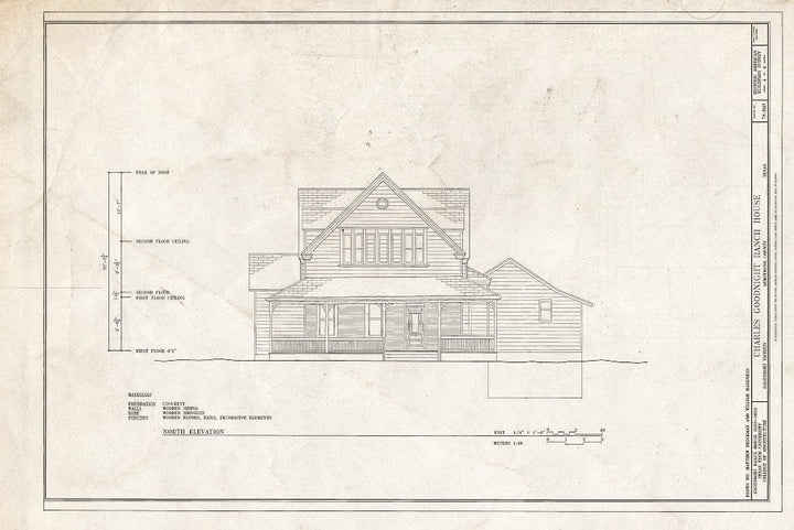 Blueprint North Elevation - Charles Goodnight Ranch House, Goodnight ...