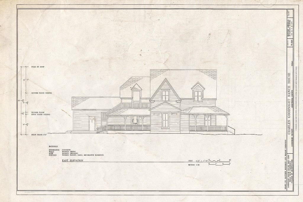 Blueprint East Elevation - Charles Goodnight Ranch House, Goodnight, A ...