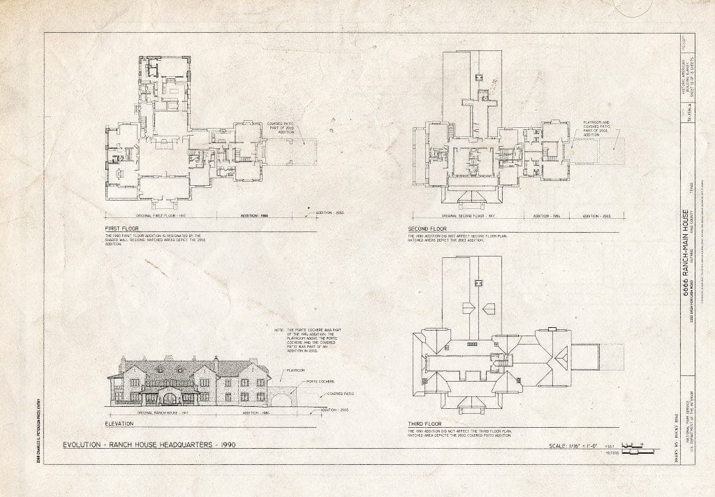 Blueprint Evolution of Ranch House Headquarters, 1990-6666 Ranch, Main ...