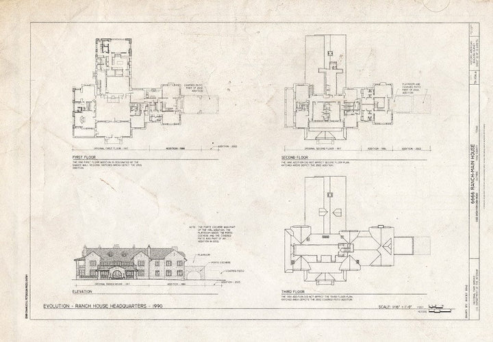 Blueprint Evolution of Ranch House Headquarters, 1990-6666 Ranch, Main ...
