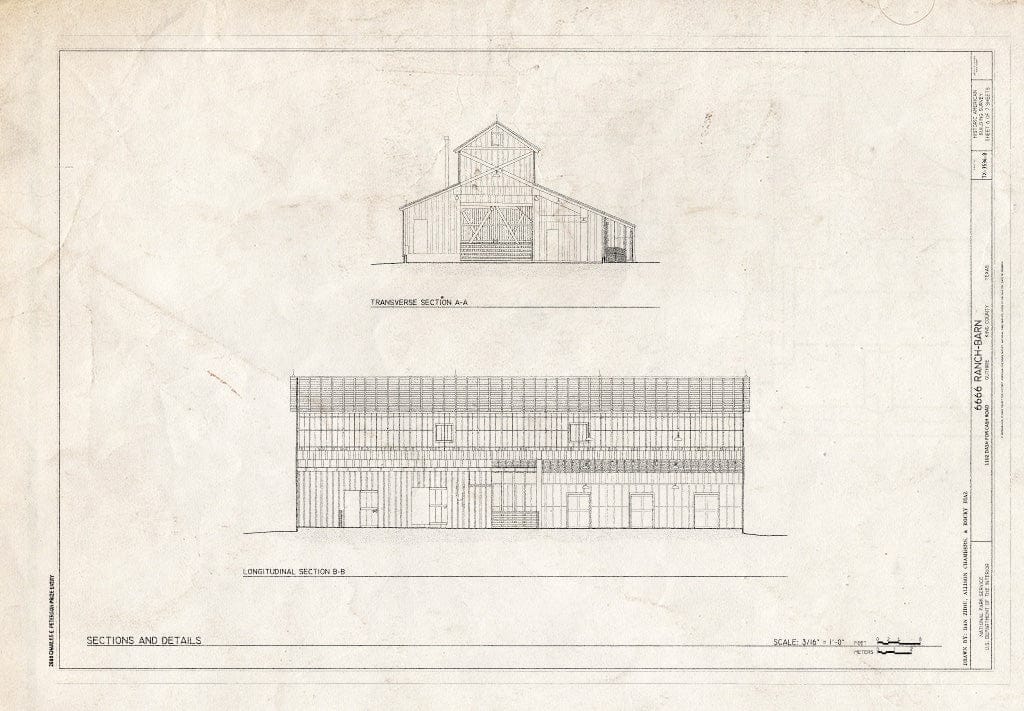 Blueprint Transverse and Longitudinal Section - 6666 Ranch, Barn, 1102 ...