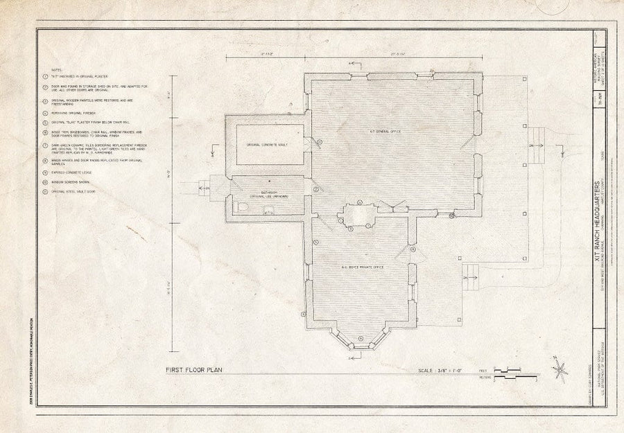 Blueprint First Floor Plan - XIT Ranch Headquarters, Fifth and West Ra ...