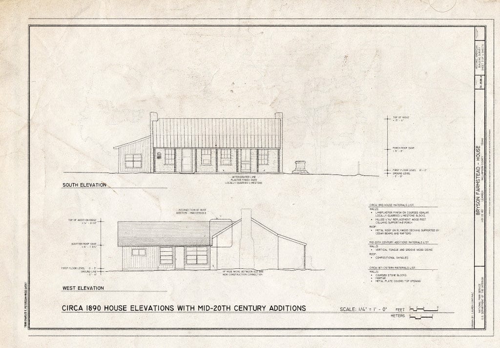 Blueprint Circa 1890 House elevations with mid-20th Century additions ...