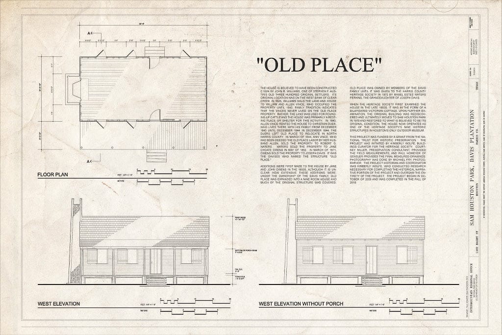 Blueprint Floor Plan and West Elevation - Sam Houston Park, Davis Plan ...