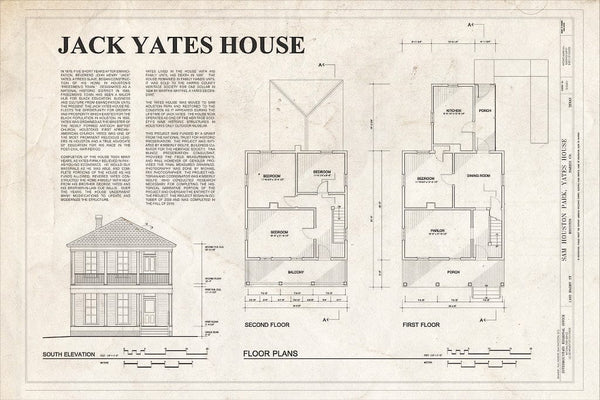 Blueprint South Elevation and First & Second Floor Plan - Sam Houston ...