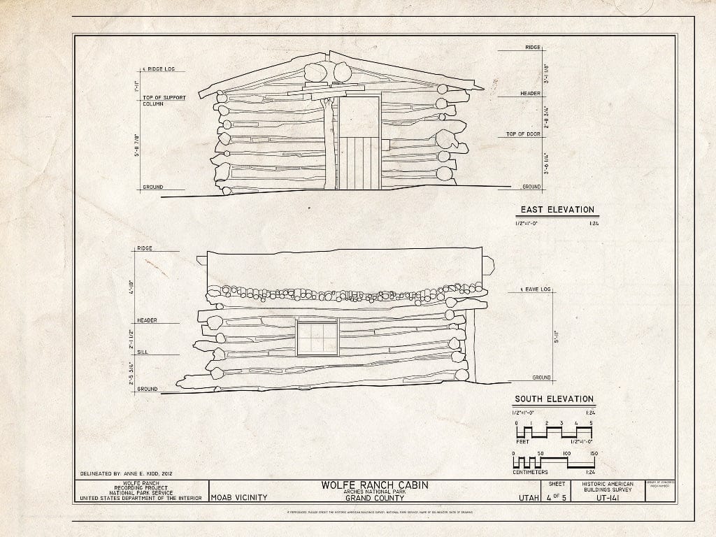 Blueprint Cabin East Elevation, Cabin South Elevation - Wolfe Ranch, M ...