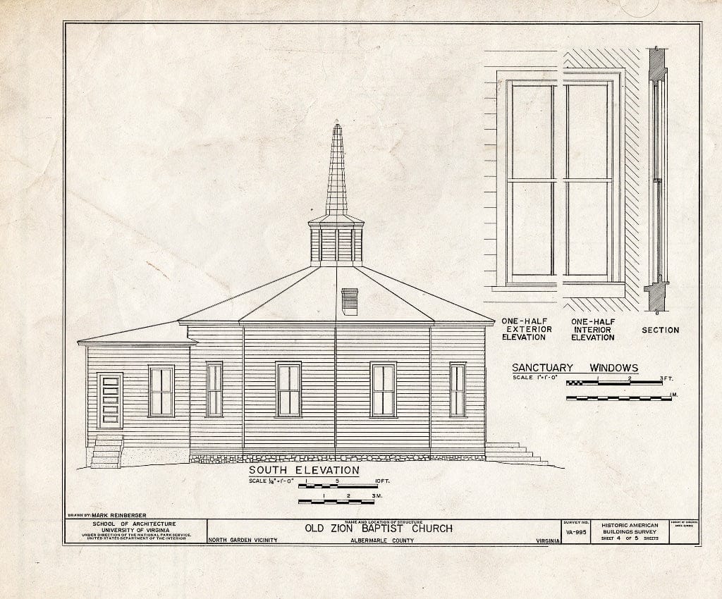 Blueprint South Elevation and Detail of Sanctuary Windows - Old Zion B ...
