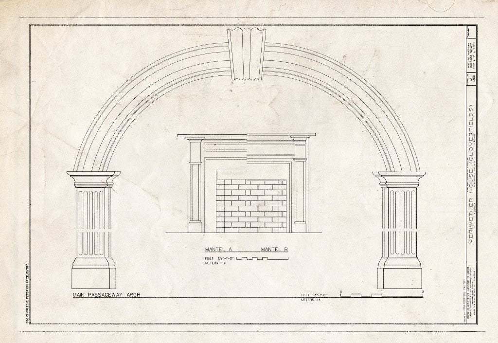 Blueprint Details of Main Passageway Arch, Fireplace Mantel - Meriweth ...