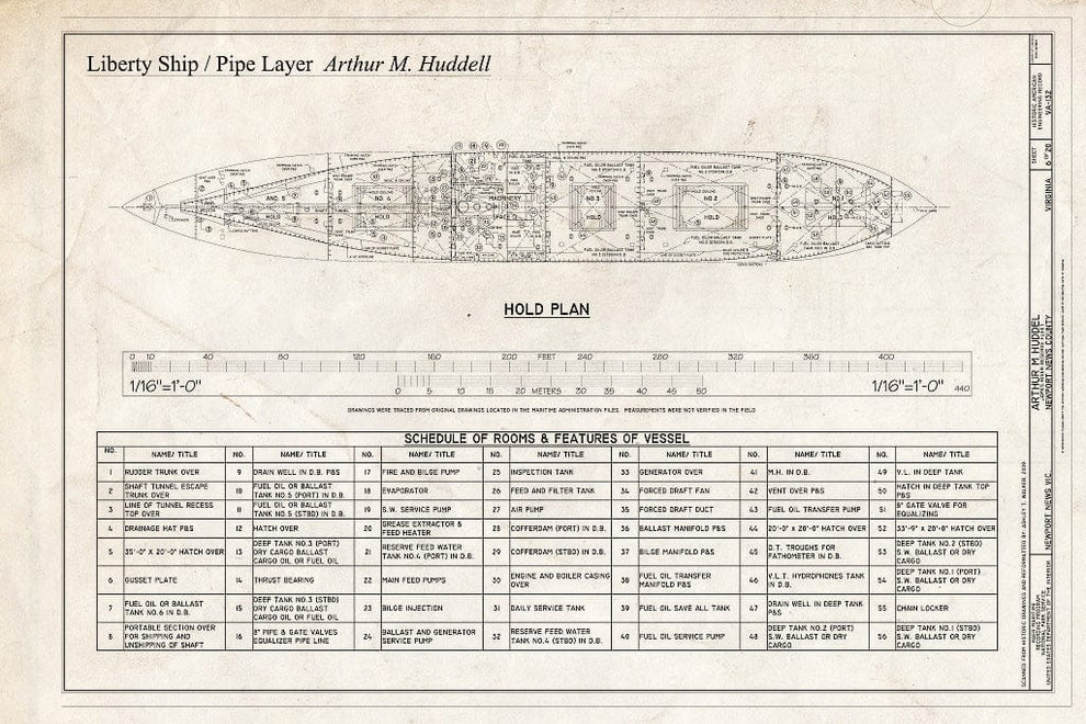 Blueprint Hold Plan - Arthur M. Huddell, James River Reserve Fleet, Ne ...