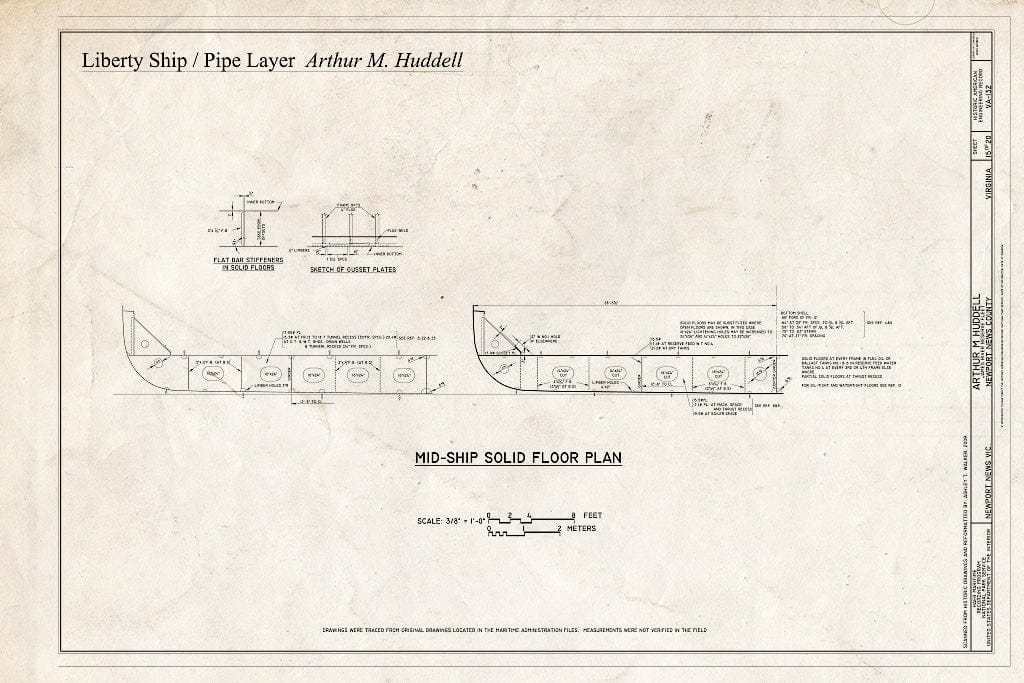 Blueprint Mid-Ship Solid Floor Plan - Arthur M. Huddell, James River R ...