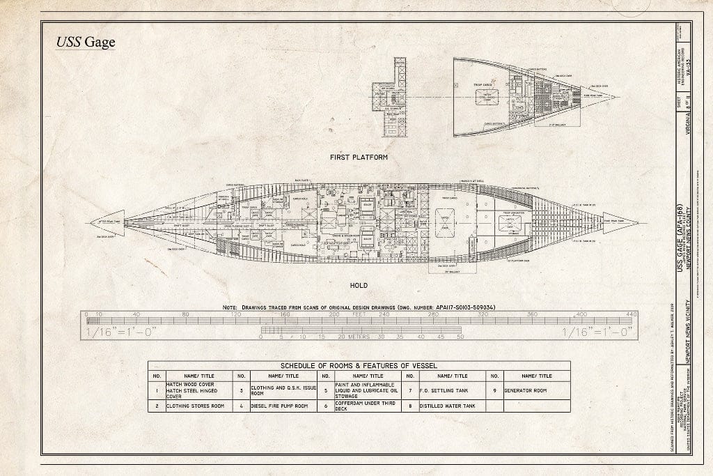 Blueprint First Platform, Hold, Schedule of Rooms & Features of Vessel ...
