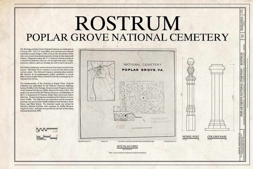 Blueprint Cover Sheet, Site Plan, Newel Post, and Column Base - Poplar ...