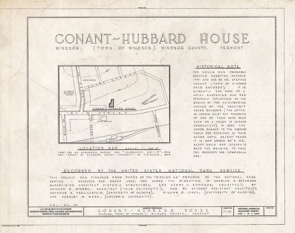 Blueprint HABS VT,14-Wind,6- (Sheet 1 of 3) - Conant-Hubbard House, 52 ...