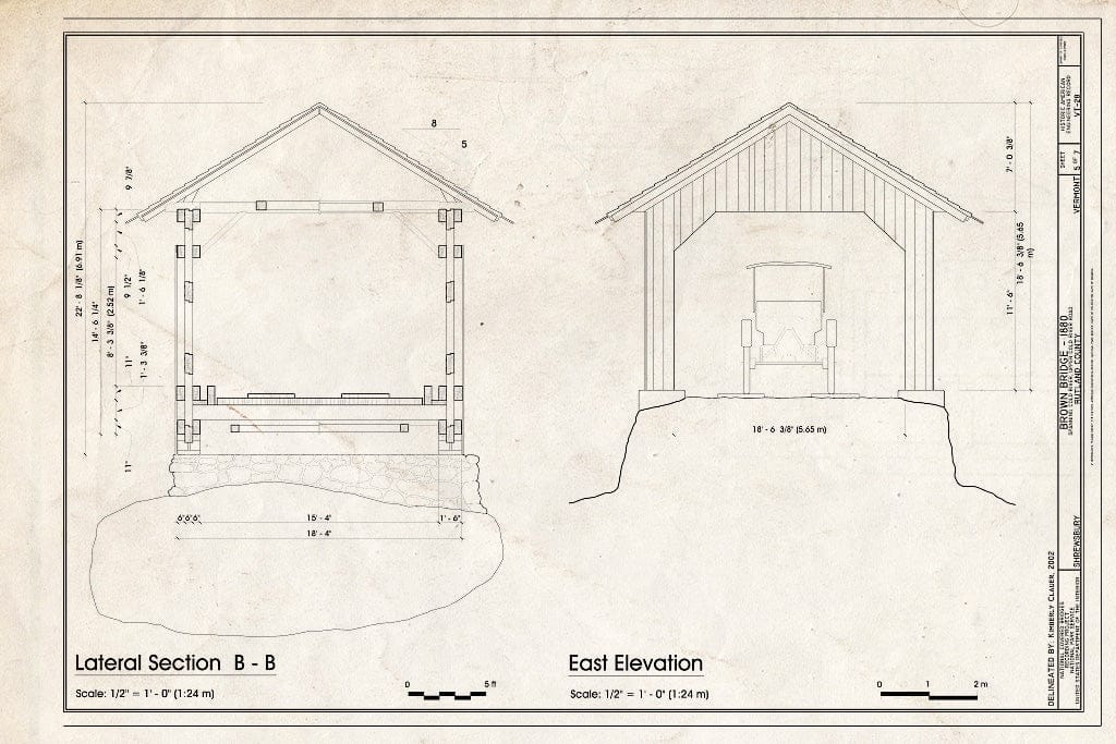 Blueprint Lateral Section B-B; East Elevation - Brown Bridge, Spanning ...