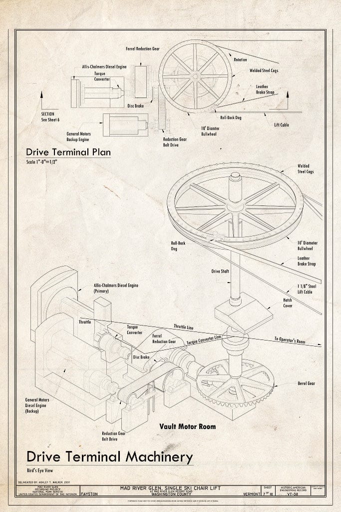 Blueprint DRIVE TERMINAL PLAN; DRIVE TERMINAL MACHINERY, BIRD'S EYE VI ...