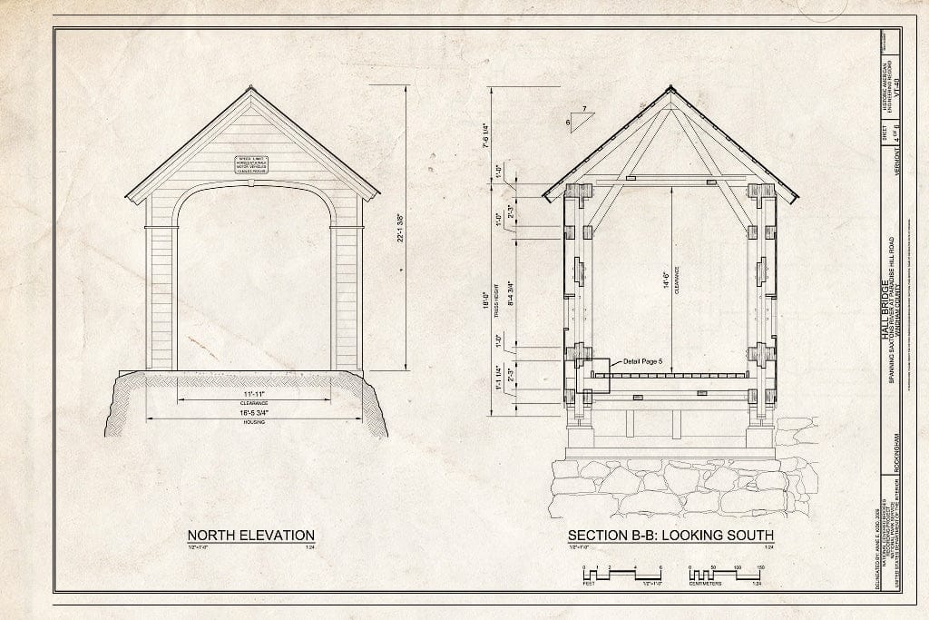 Blueprint North Elevation, Section B-B: Looking South - Hall Bridge, S ...