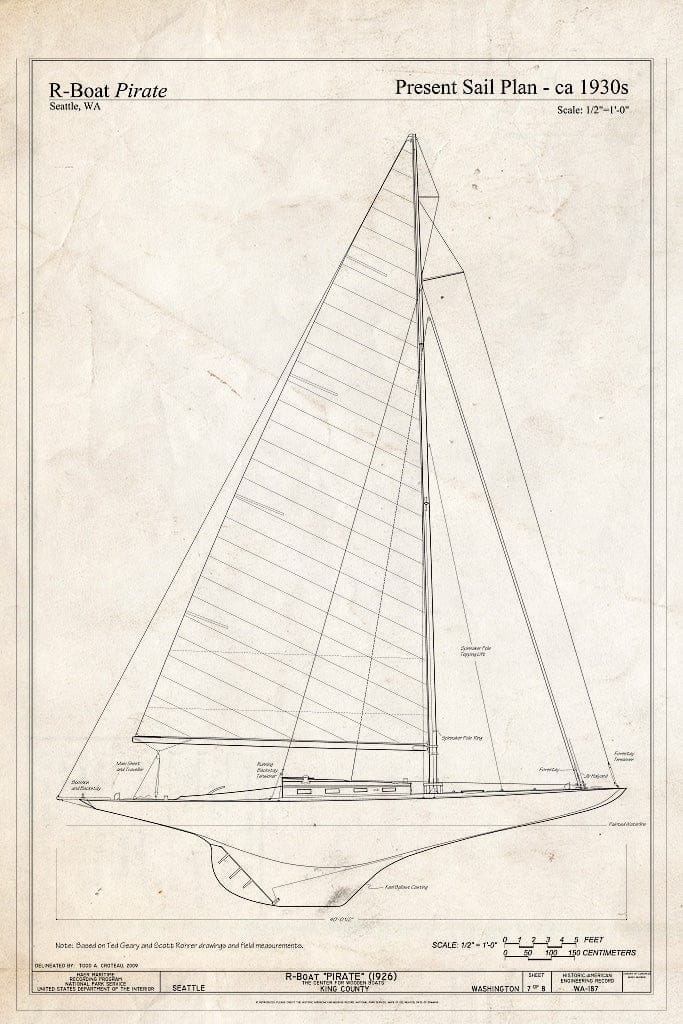 Blueprint R-Boat Pirate, Present Sail Plan, ca. 1930s - R-Boat Pirate ...