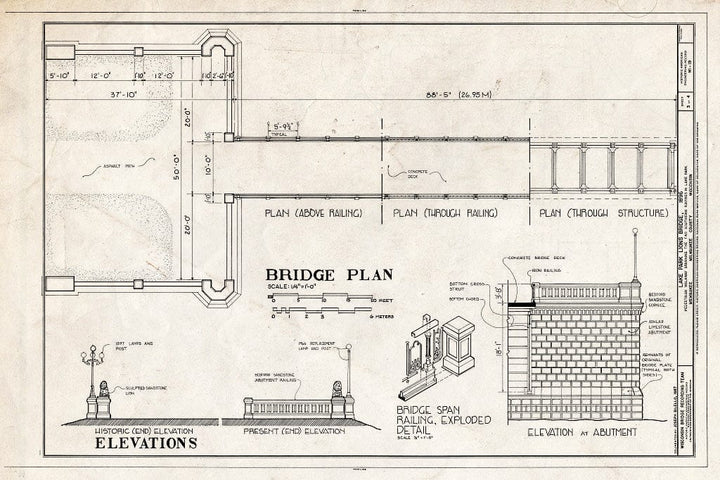 Blueprint Bridge Plans, Elevations (Historic and Present - Lake Park L ...