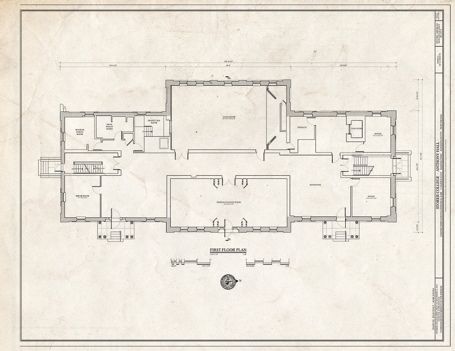Blueprint 4. First Floor Plan - Storer College, Anthony Hall, Camp Hil ...